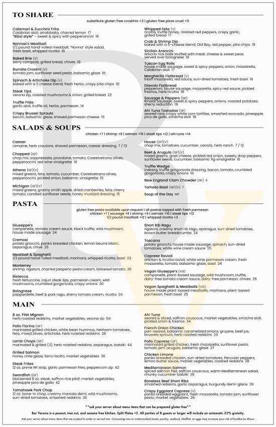 Our Menu - Bar Verona | Casual Food & Craft Cocktails