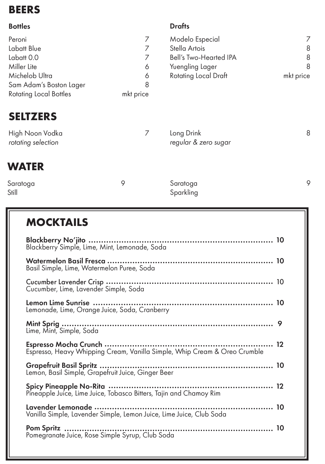 Our Menu - Bar Verona | Casual Food & Craft Cocktails