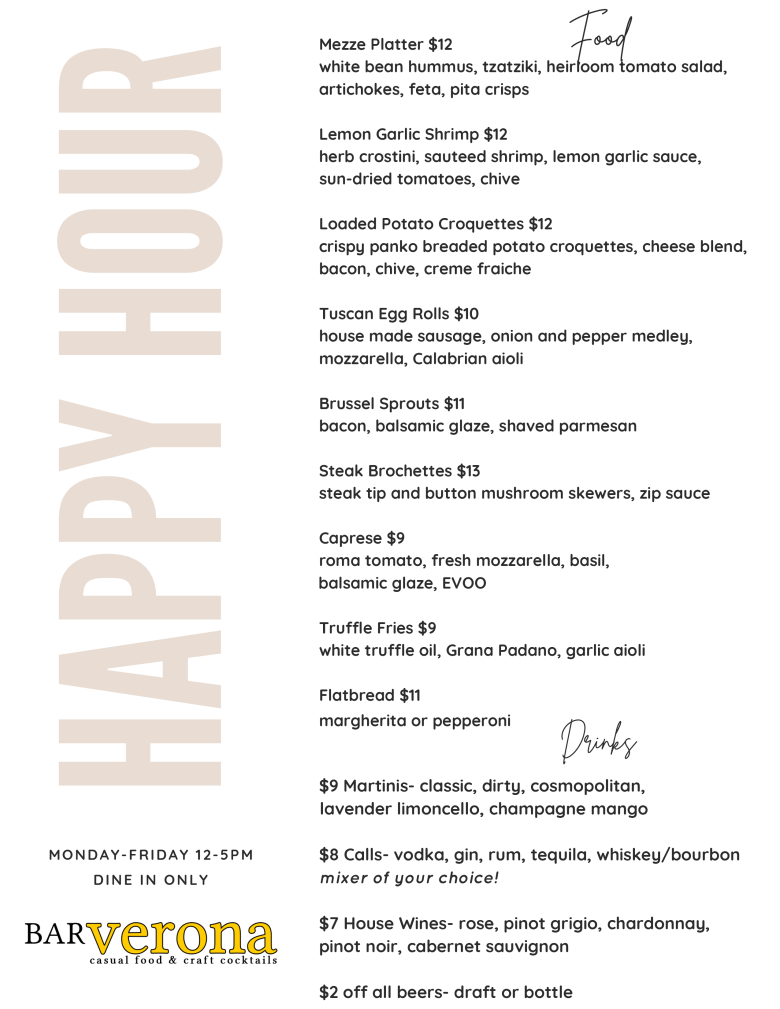 Our Menu - Bar Verona | Casual Food & Craft Cocktails