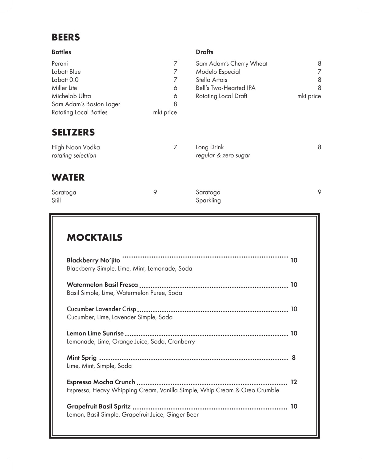 Our Menu - Bar Verona | Casual Food & Craft Cocktails