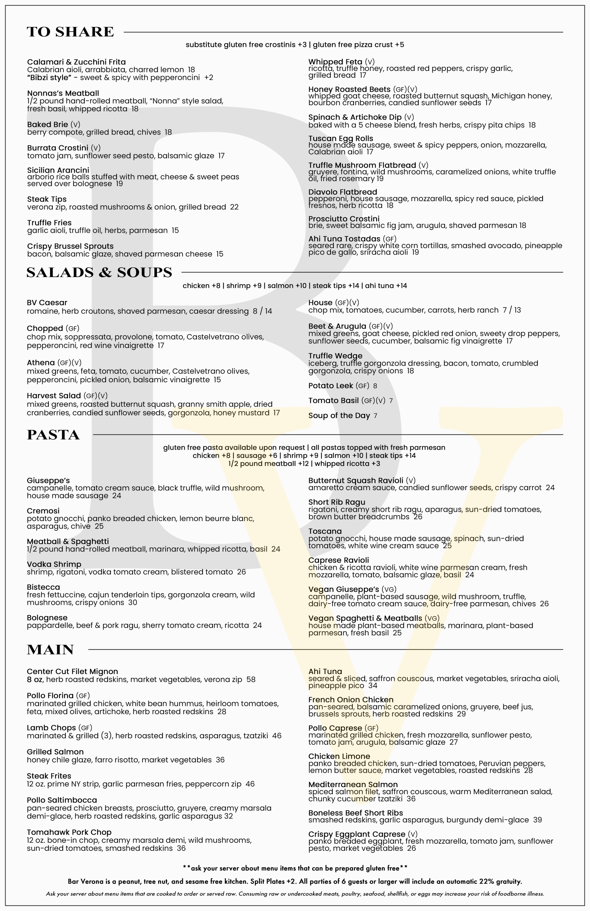 Our Menu - Bar Verona | Casual Food & Craft Cocktails